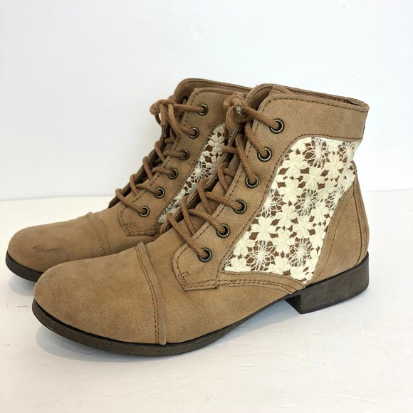 Brash | Shoes | Brash Faux Suede Crochet Lace Up Heeled Boots | Poshmark